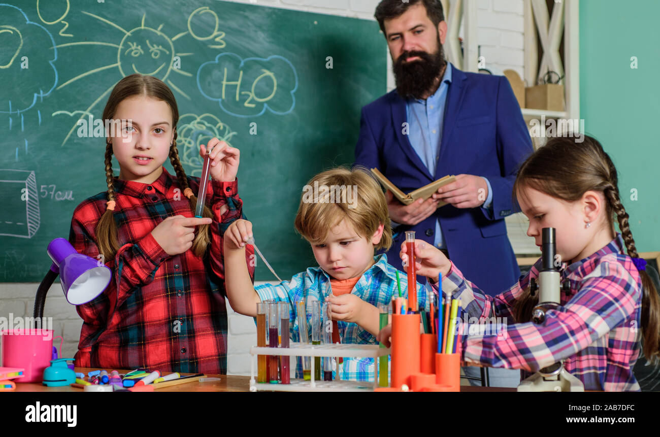 Science and education. chemistry lab. back to school. happy children ...