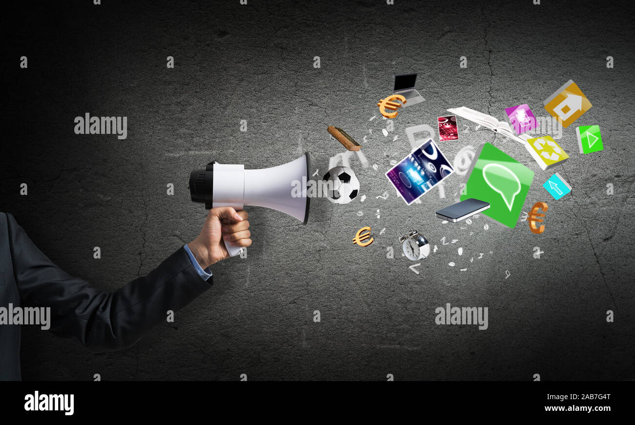 Businessman shout out megaphone hi-res stock photography and images - Alamy