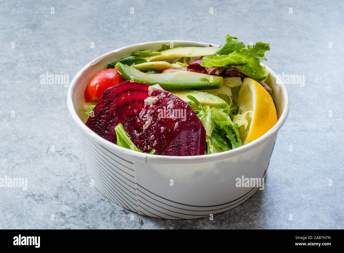 Healthy Fast Food Take Away Salad with Avocado, Beet Slice, Lettuce ...