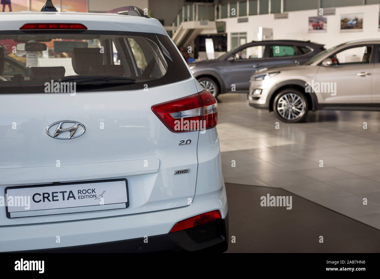 Russia, Izhevsk - October 30, 2019: New modern cars in the Hyundai ...
