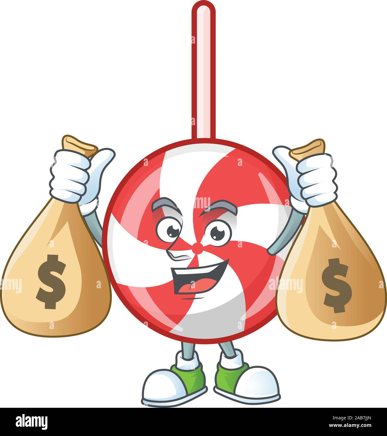 Cute striped peppermint candy cartoon character smiley with money bag ...