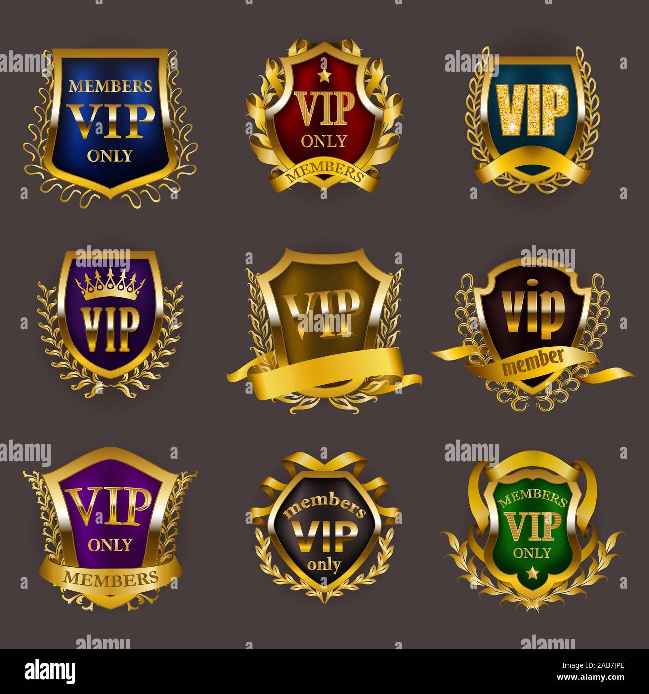 Set of gold vip monograms for graphic design on gray background Stock ...