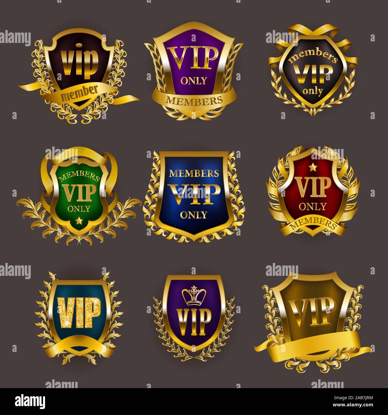 Set of gold vip monograms for graphic design on gray background Stock ...