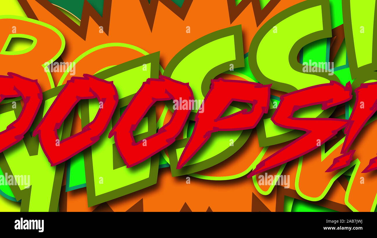 Different colored comic speech words layered on top of each other ...