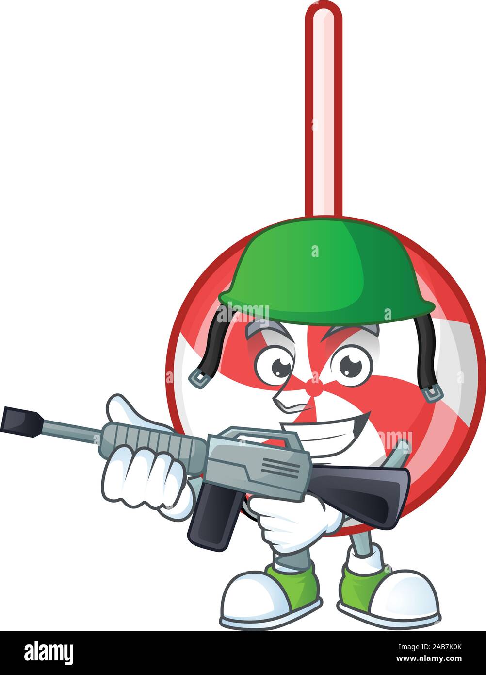 A cartoon style of striped peppermint candy Army with machine gun Stock ...