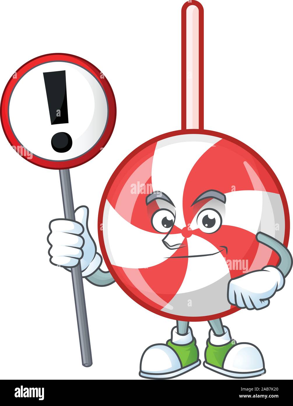 Cartoon style of striped peppermint candy with sign in his hand Stock ...