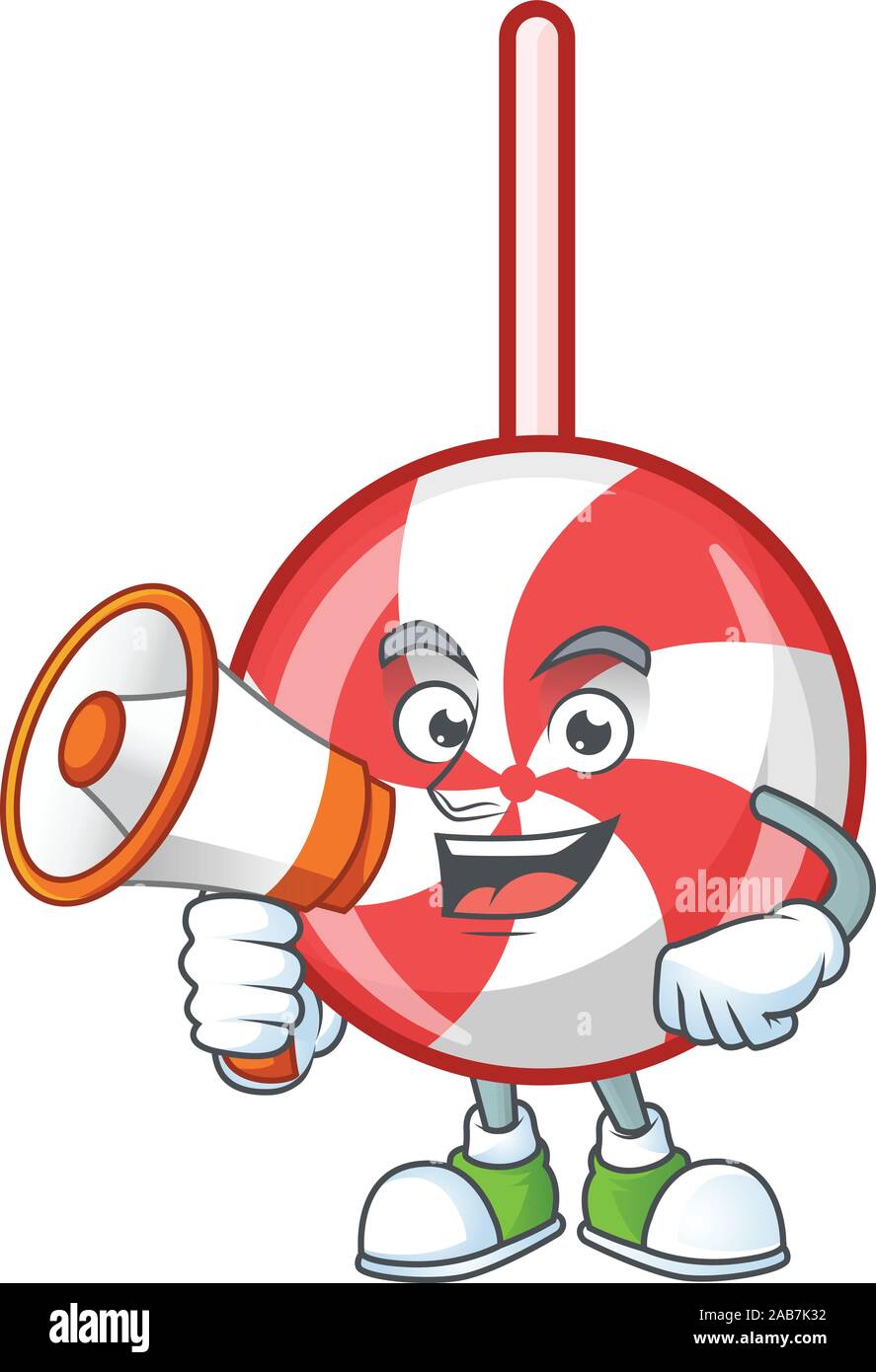 Funny cartoon style of striped peppermint candy with megaphone Stock ...