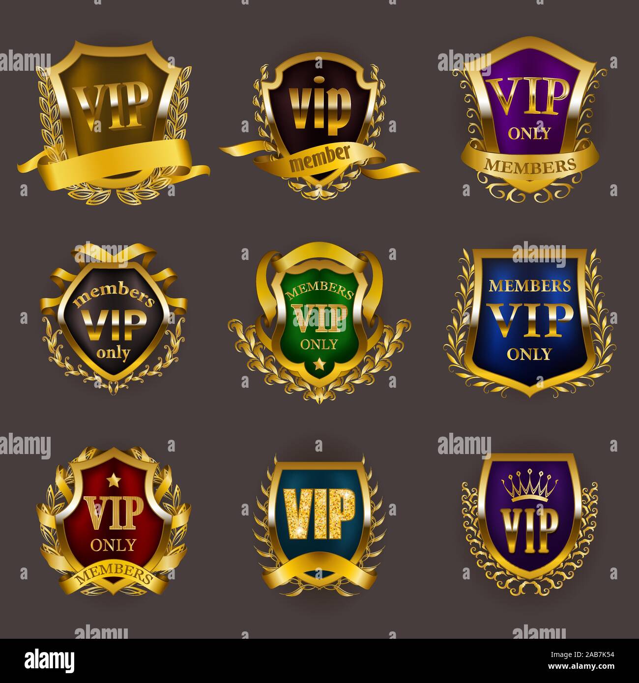 Set of gold vip monograms for graphic design on gray background Stock ...