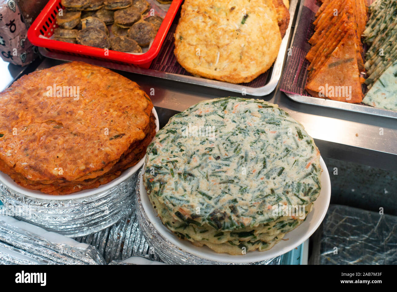 Seoul, South Korea - November 2019 - Stall selling fried pancakes at ...