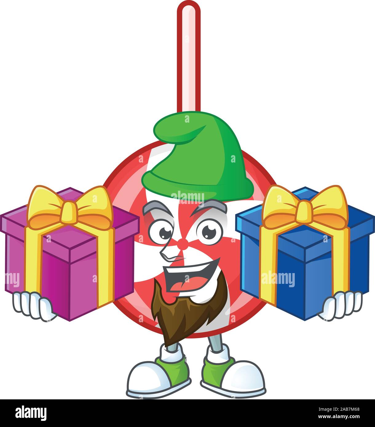 Super cute striped peppermint candy cartoon design with Christmas gifts ...