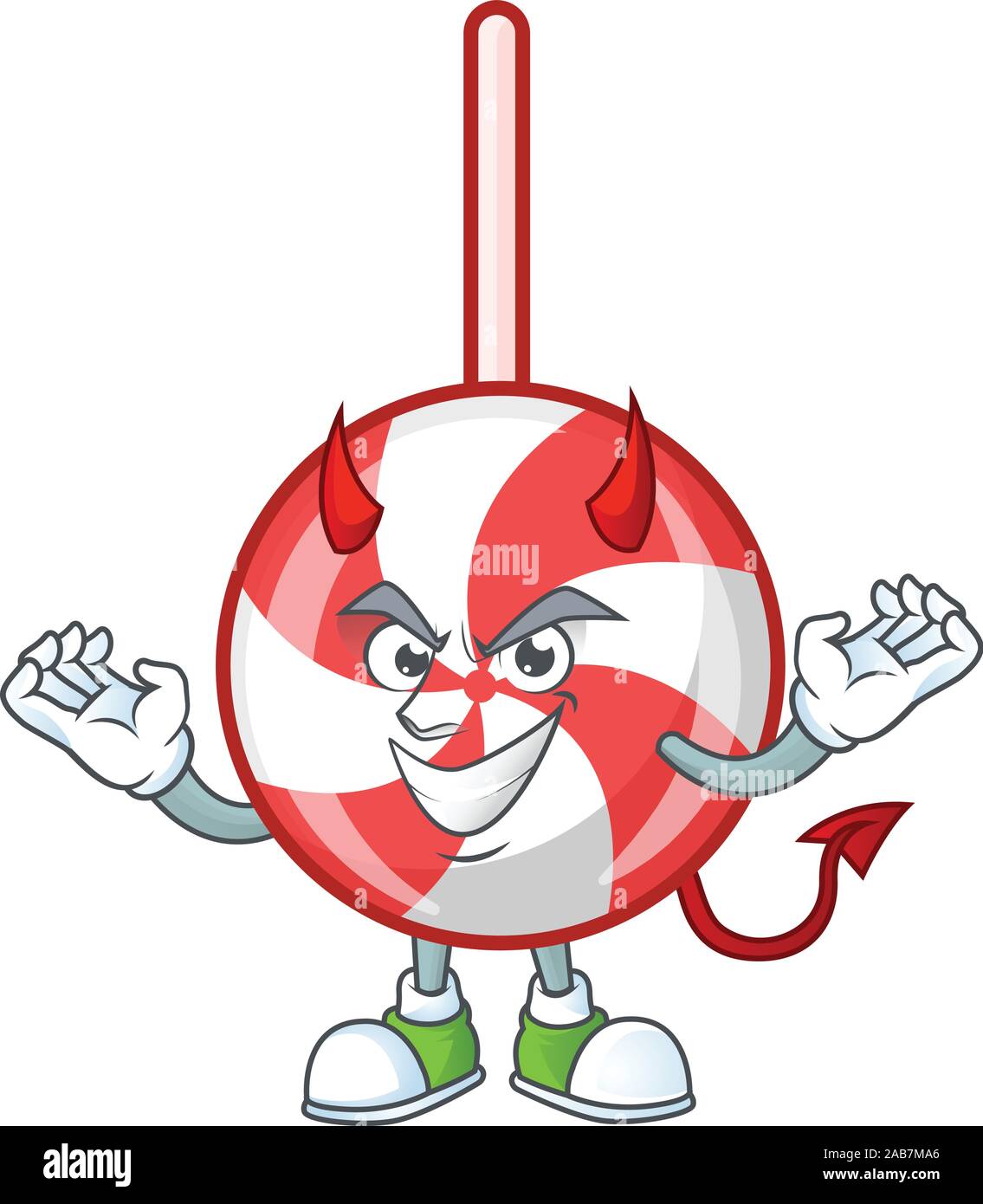 mascot cartoon of striped peppermint candy on a Devil gesture design ...