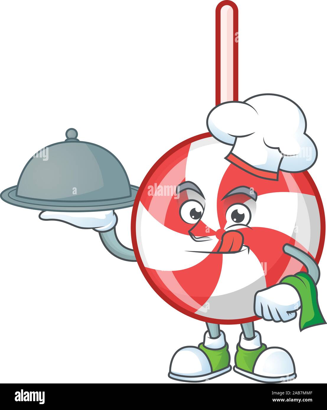 smiling striped peppermint candy as a Chef with food cartoon style ...