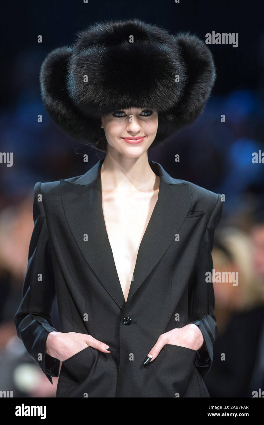 A model presents a creation by Lithuanian designer Juozas Statkevicius ...