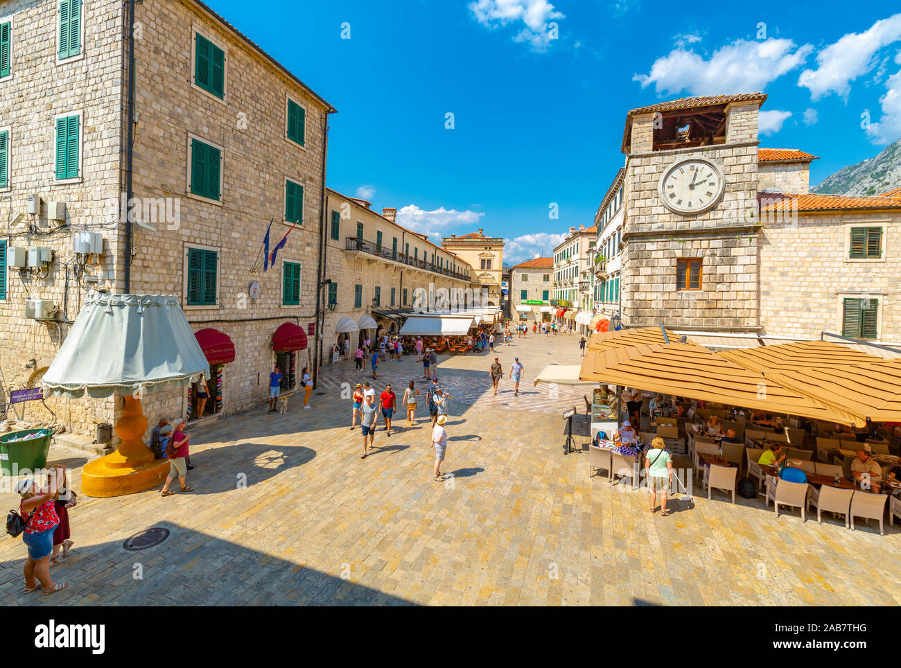 View of Old Town Clock Tower in the Old Town of Kotor, UNESCO World ...