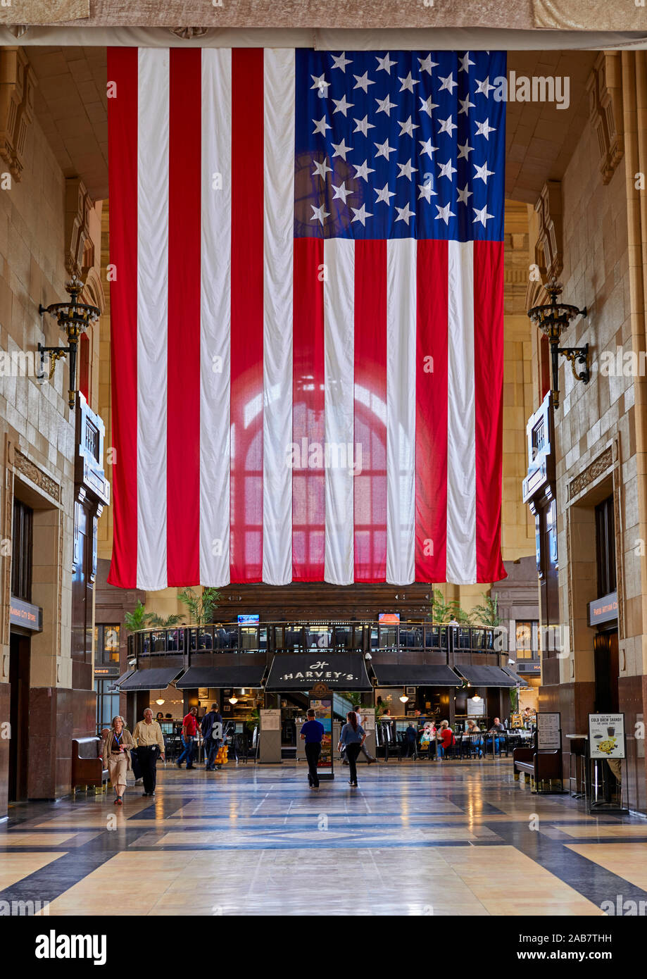 US flag hanging inside Kansas City Union Station, Kansas City, Missouri ...