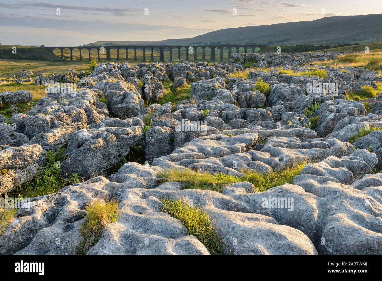Limestone pavements and the Ribblehead Viaduct in the Yorkshire Dales ...