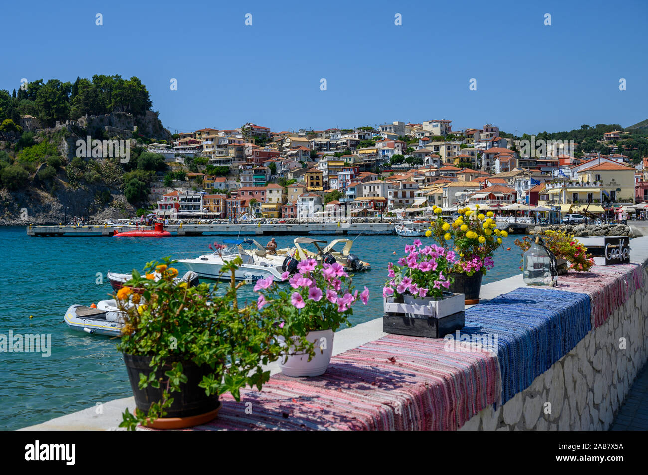 The colourful town of Parga, Parga, Preveza, Greece, Europe Stock Photo ...