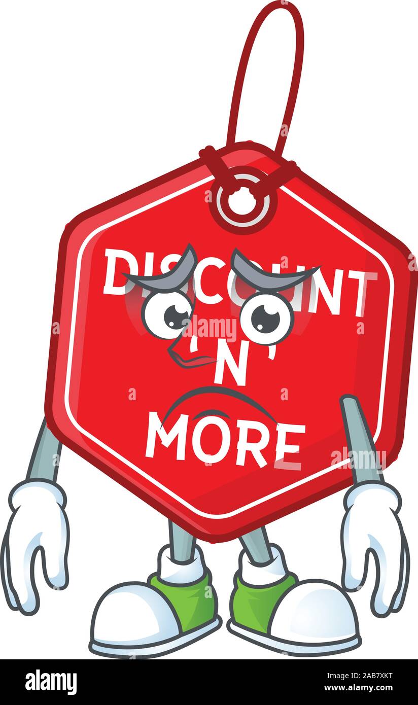 Christmas discount tag Cartoon character showing afraid look face Stock ...