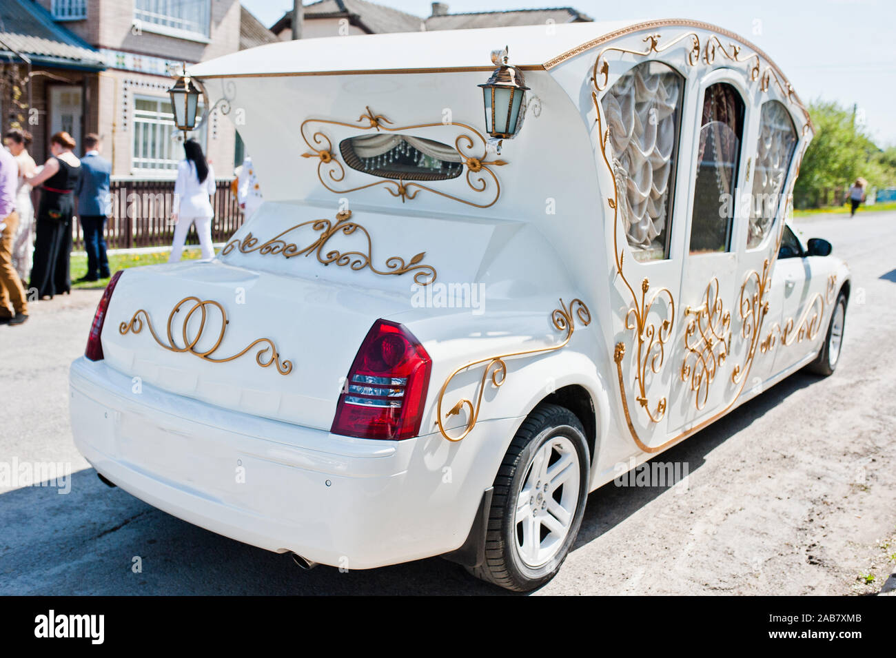 Elegance wedding carriage limousine car with floral decoration Stock ...