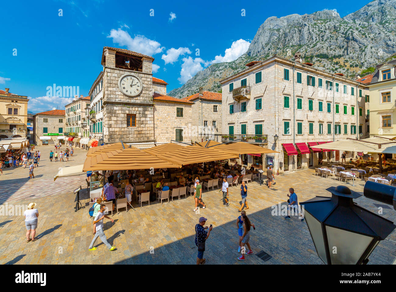 View of Old Town Clock Tower in the Old Town of Kotor, UNESCO World ...