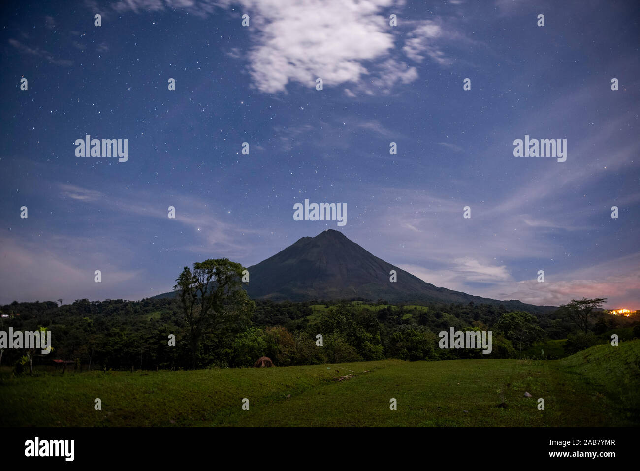 Arenal Volcano under stars at night, near La Fortuna, Alajuela Province ...