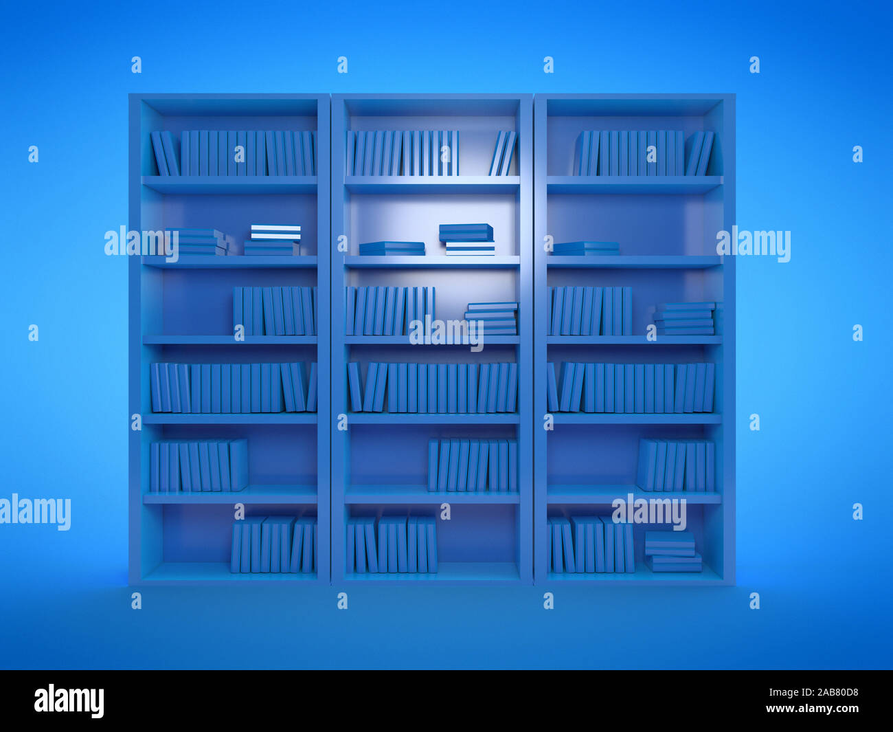 3d rendered illustration of blue book shelves Stock Photo - Alamy