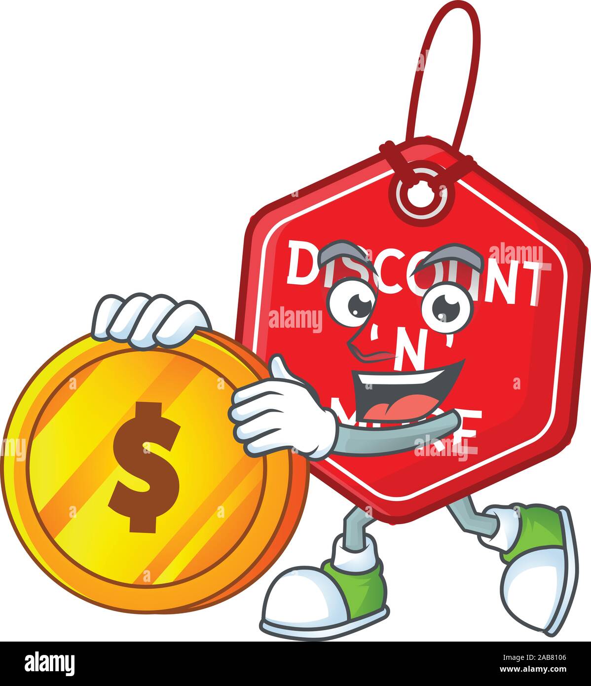 happy christmas discount tag cartoon character with gold coin Stock ...