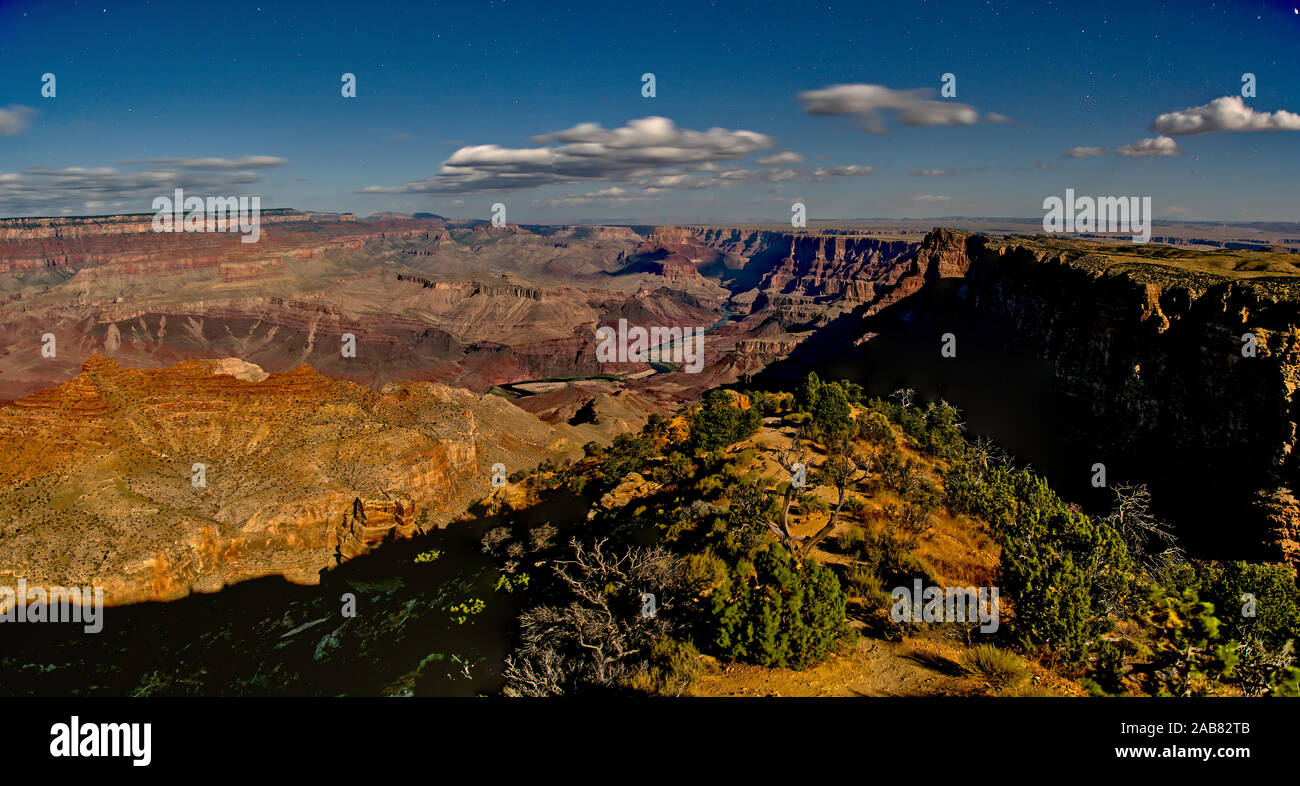 Grand Canyon viewed from the Desert View Point at night illuminated by ...