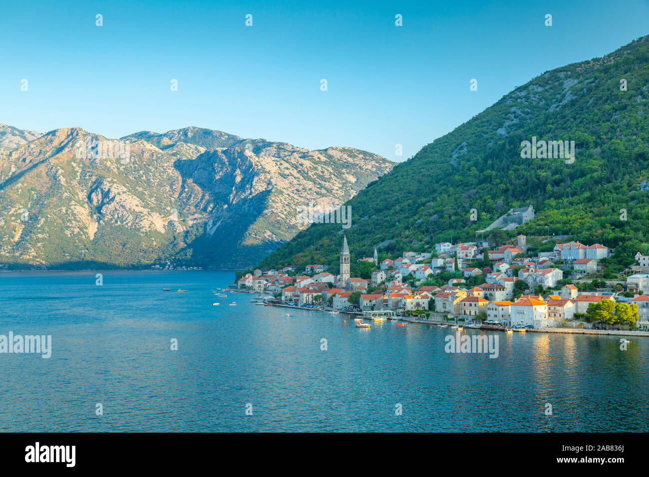View towards Church of St. Eustachius, Dobrota, on the Adriatic Coast ...