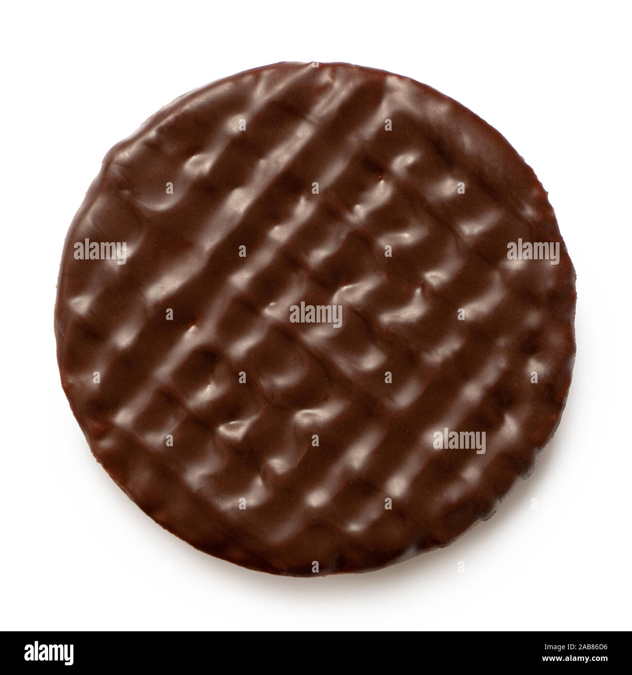 Dark chocolate coated digestive biscuit isolated on white. Top view ...