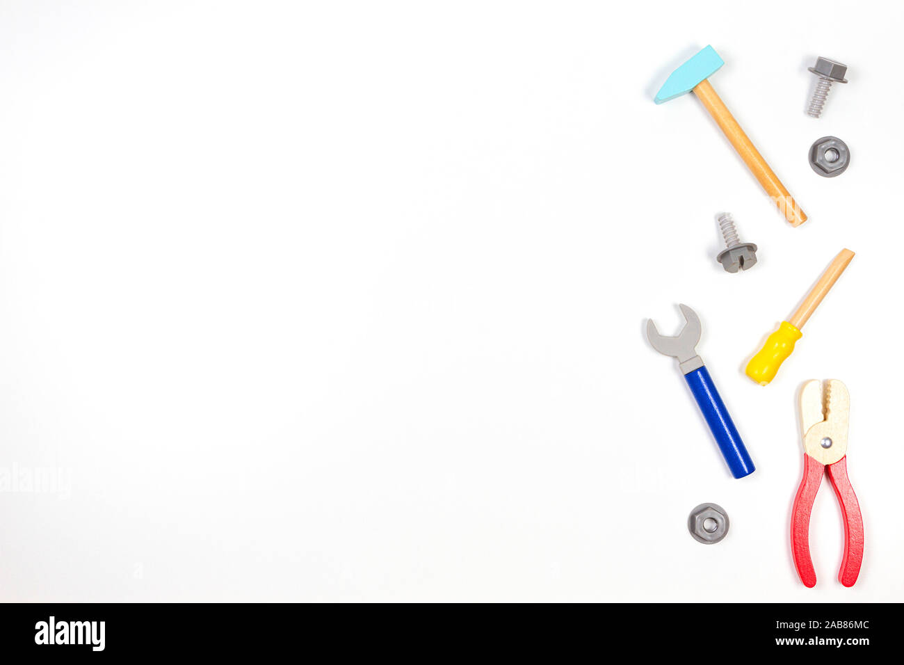 Wooden kids toys screwdriver, plier, bolts, nuts and other construction ...