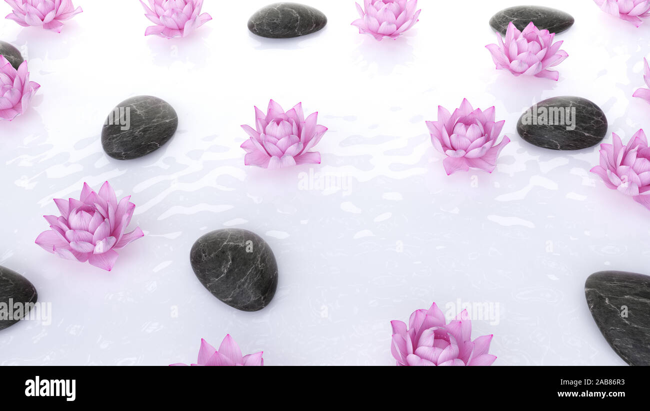 3d rendered spa illustration - lotus flowers and stones Stock Photo - Alamy