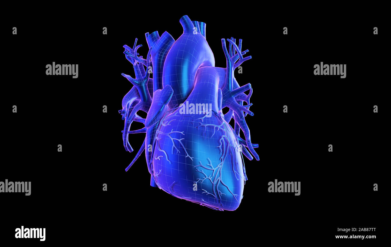 3d rendered abstract synthwave style illustration of a human heart ...