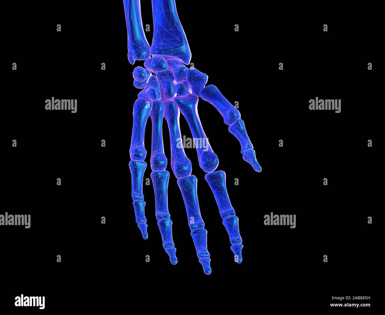 3d rendered abstract synthwave style illustration of a skeletal hand ...