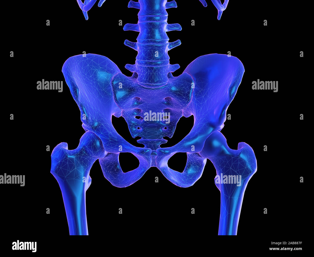 3d rendered abstract synthwave style illustration of a skeletal hip ...