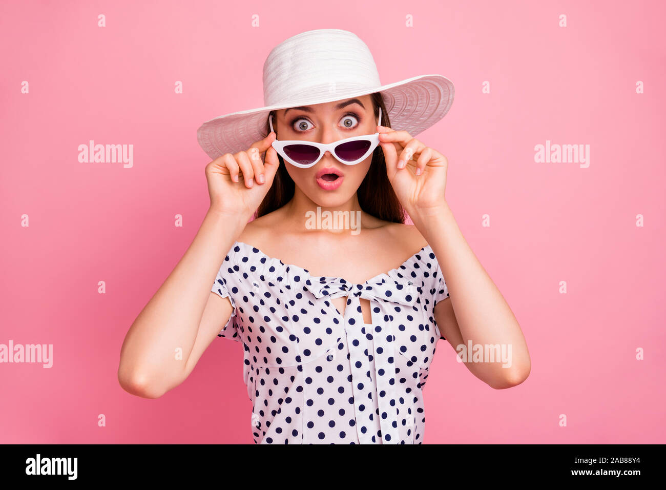 Photo of feared worried cute girl seeing airplane wing falling off ...