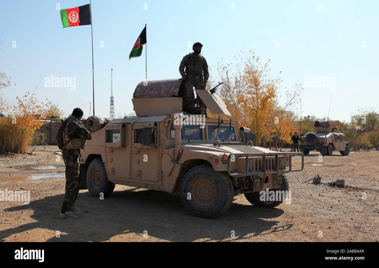 Lashkar Gah, Afghanistan. 25th Nov, 2019. Afghan security force members ...