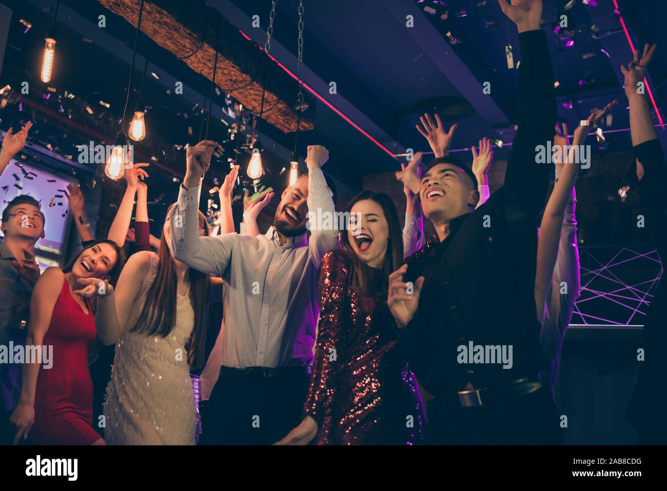 Photo of excited cheerful beautiful well dressed company corporate ...