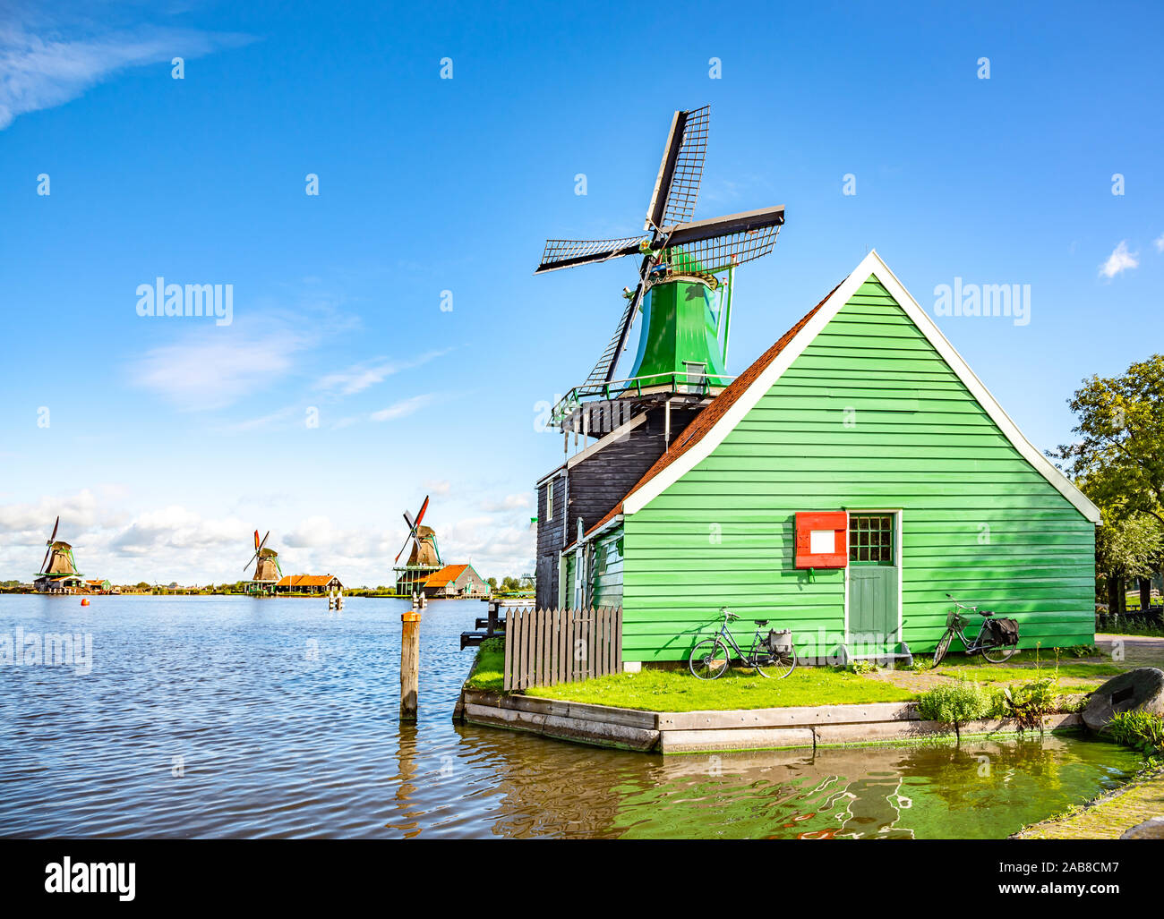 Windmills in the village of Volendam, Netherlands Stock Photo - Alamy