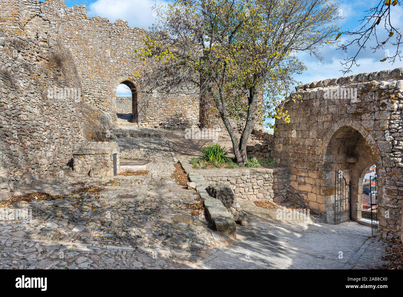 Gates in the castle of Montanchez, in Caceres, Extremadura, Spain Stock ...