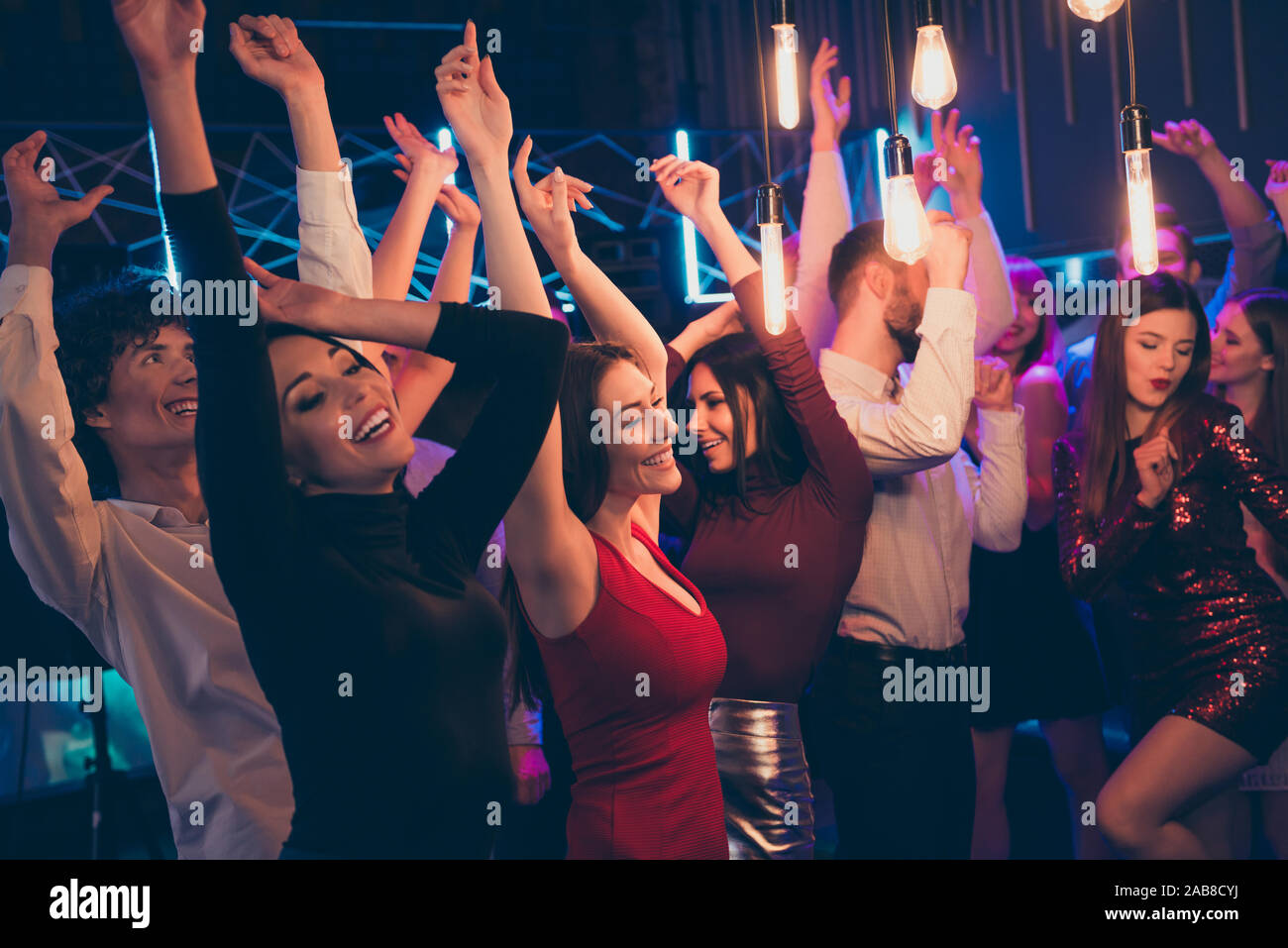 Profile side photo of cheerful buddies company corporate group people ...