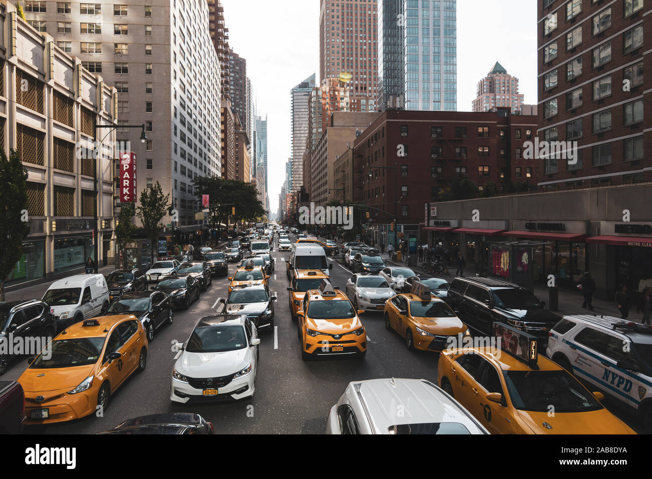 New York city, United States: October 13, 2019: Busy street with cars ...