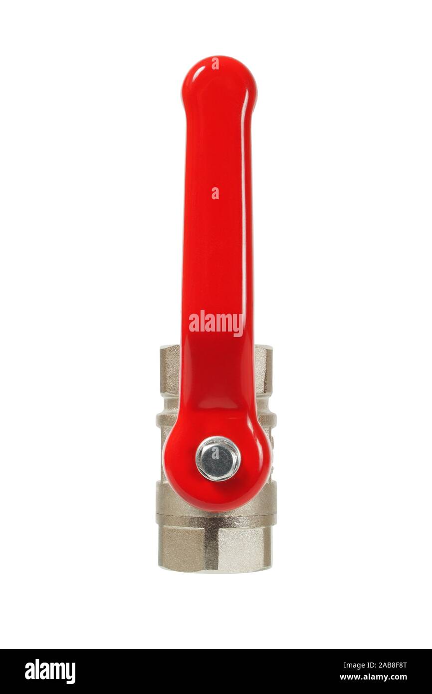 Hydraulic open valve with red handle isolated on white background Stock ...