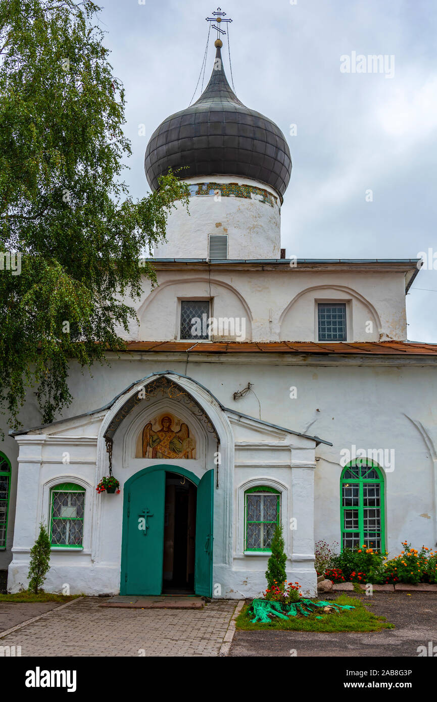 Pskov, the ancient Orthodox Church of Michael the Archangel with a bell ...