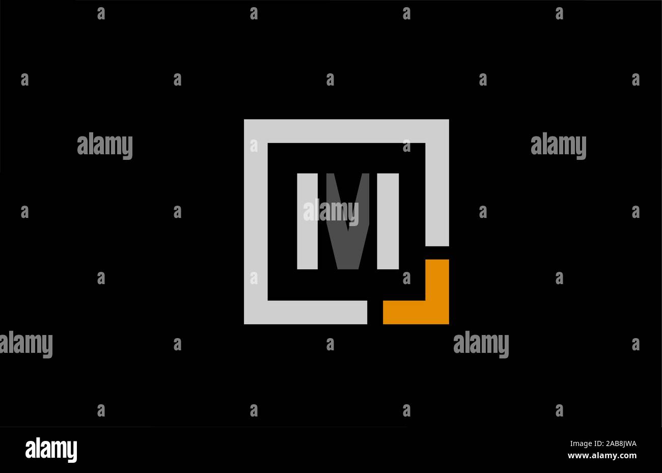 black white orange square letter M alphabet logo design icon for ...