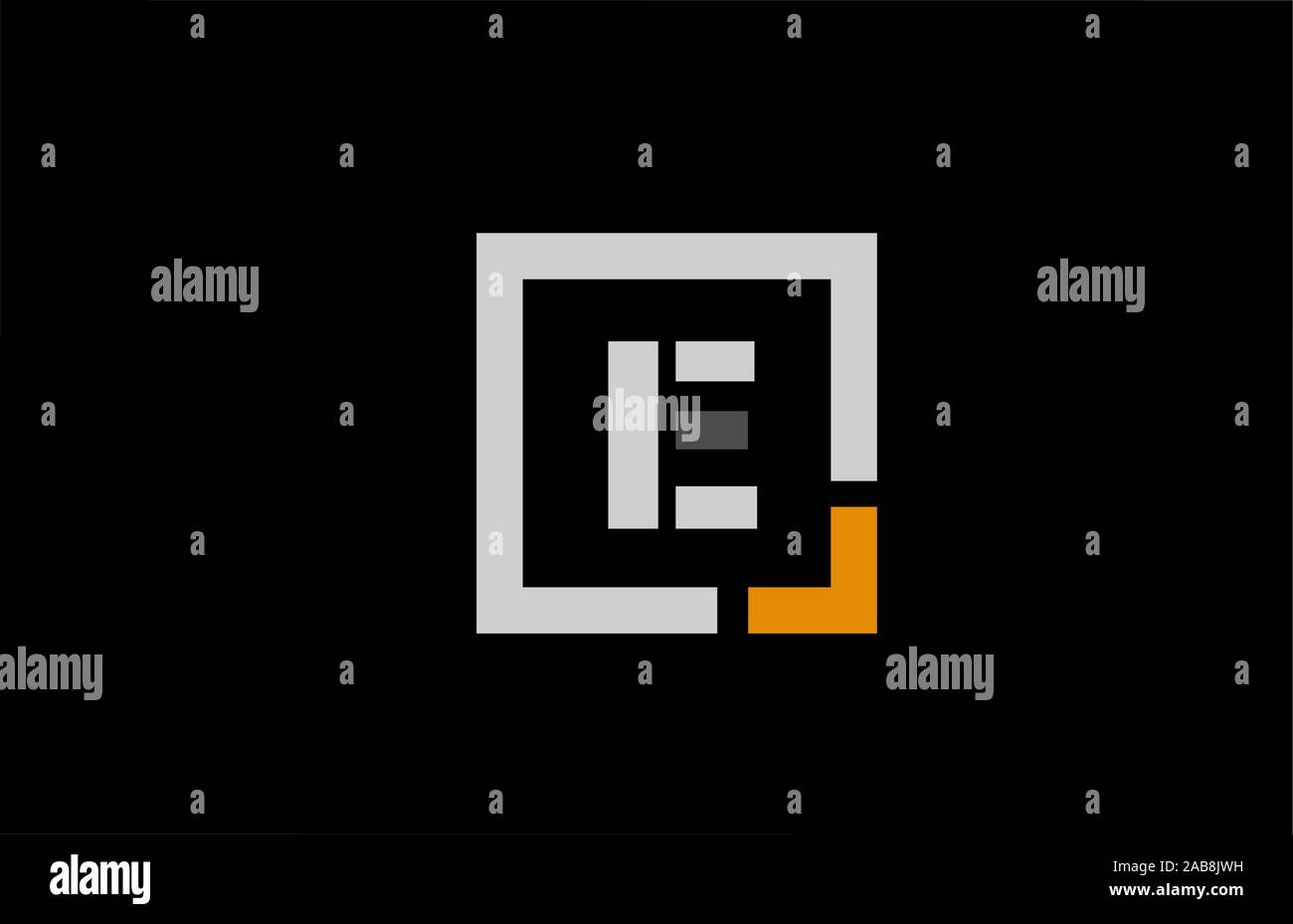 black white orange square letter E alphabet logo design icon for ...