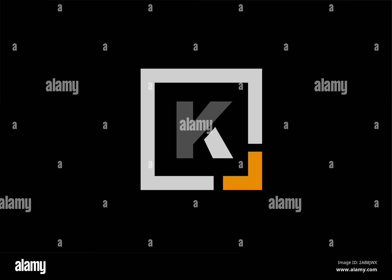 black white orange square letter K alphabet logo design icon for ...