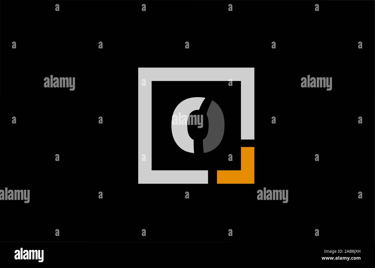 black white orange square letter O alphabet logo design icon for ...