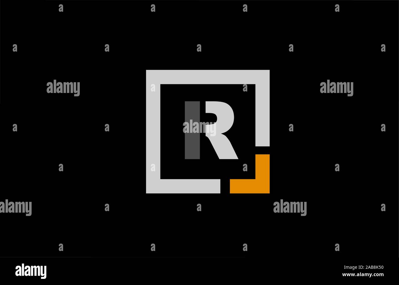 black white orange square letter R alphabet logo design icon for ...