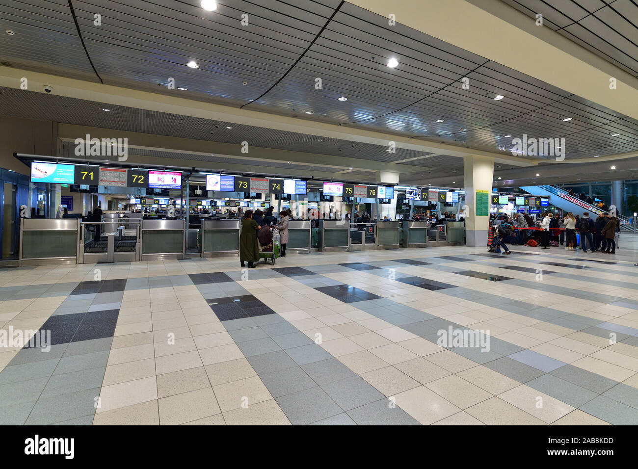 Moscow, Russia - 17 Nov. 2019. Check in Reception in Domodedovo ...